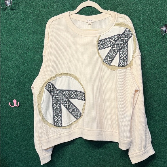 POL | Tops | 542 Nwot Pol Waffleknit Sweater Wpeace Sign Patches | Poshmark